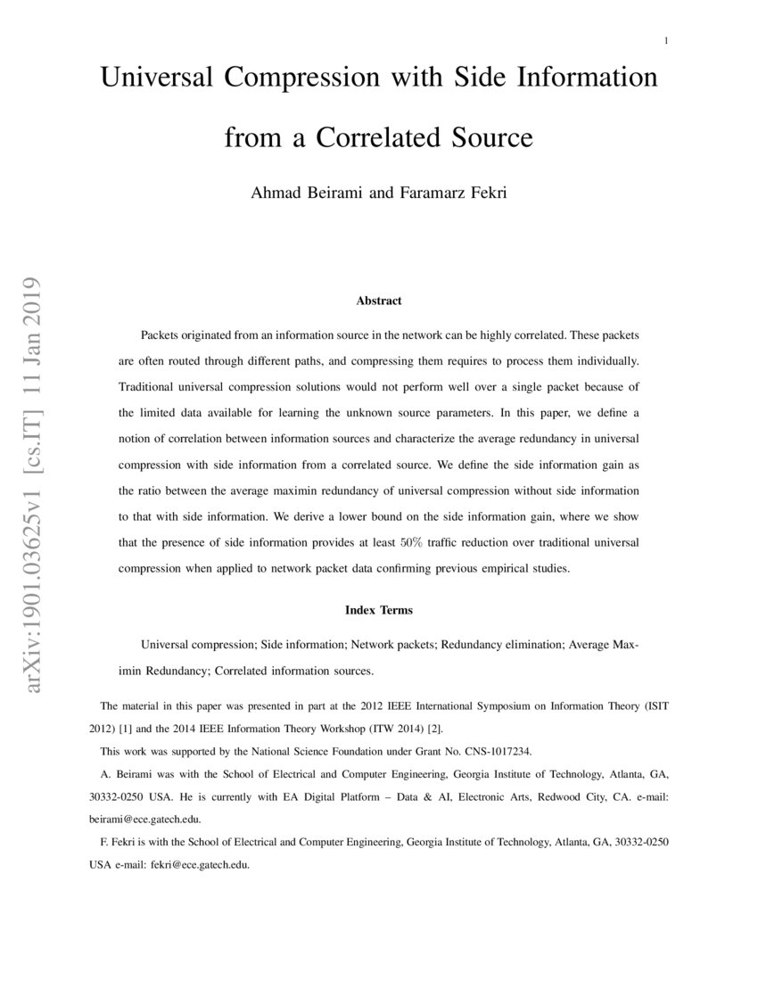 Universal Compression With Side Information From A Correlated Source Deepai