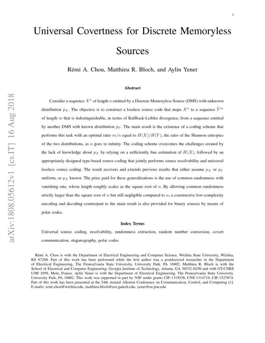 Universal Covertness for Discrete Memoryless Sources | DeepAI