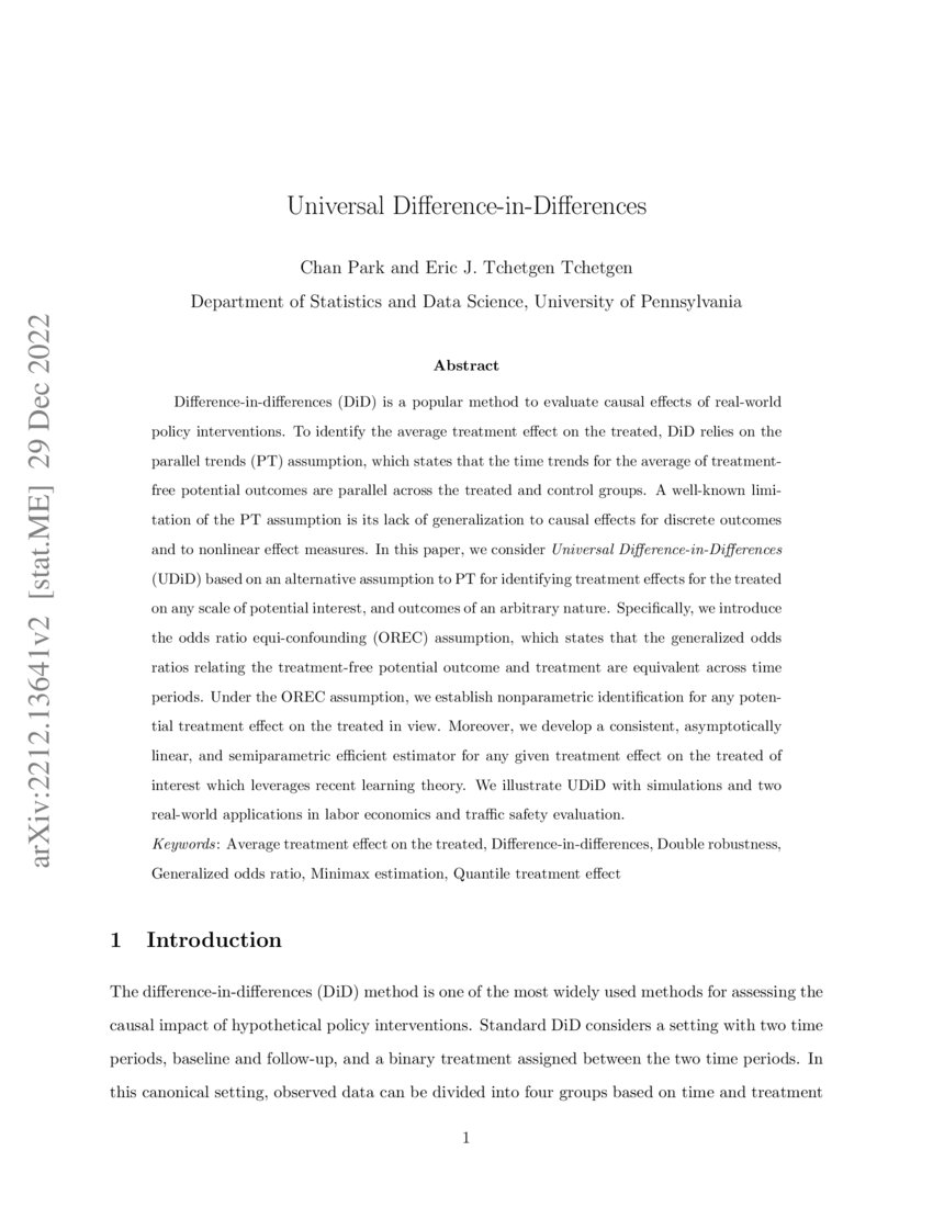 Universal Difference-in-Differences | DeepAI
