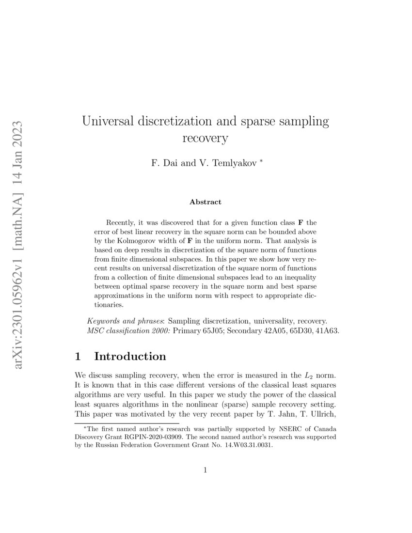 Universal discretization and sparse sampling recovery | DeepAI