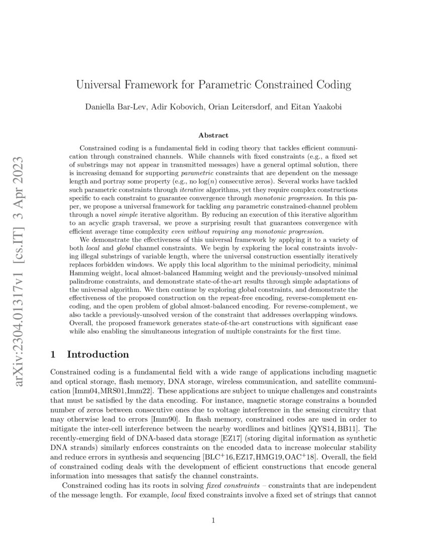 Universal Framework For Parametric Constrained Coding Deepai