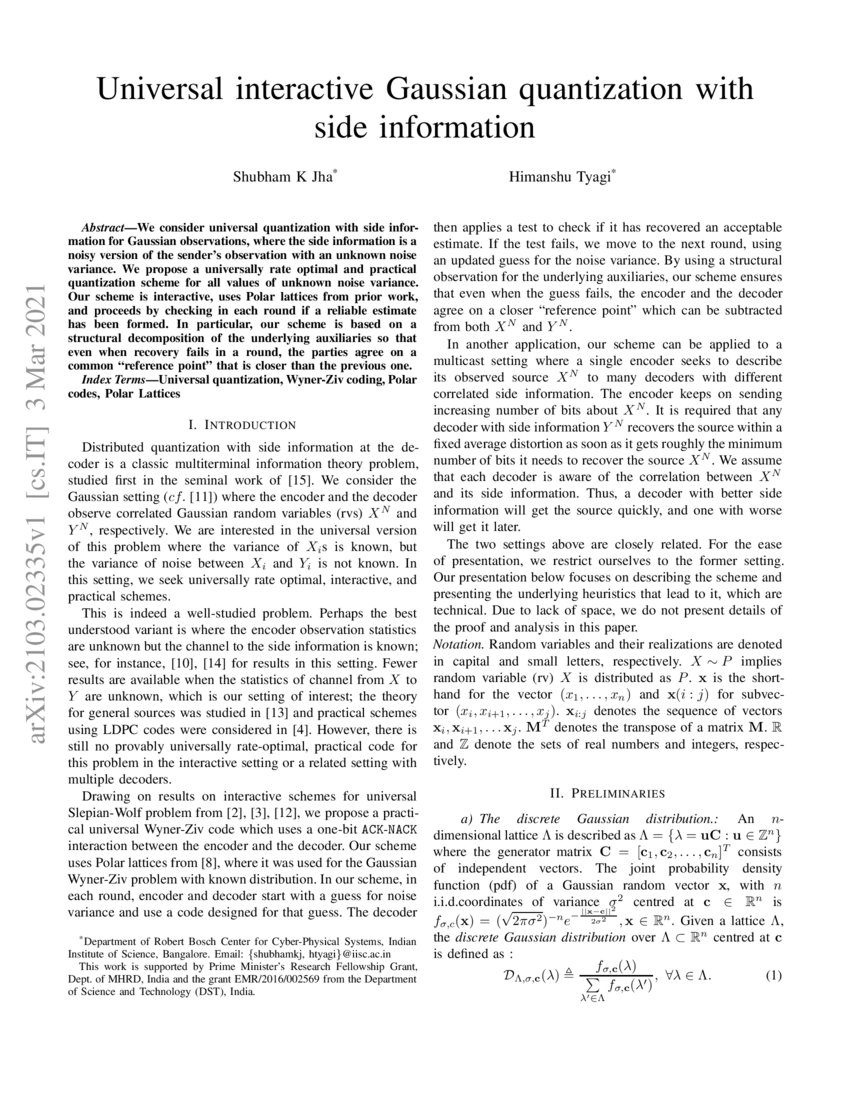 Universal Interactive Gaussian Quantization With Side Information Deepai