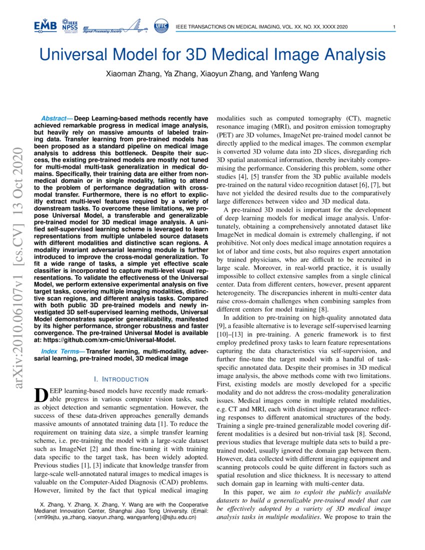 Universal Model for 3D Medical Image Analysis | DeepAI