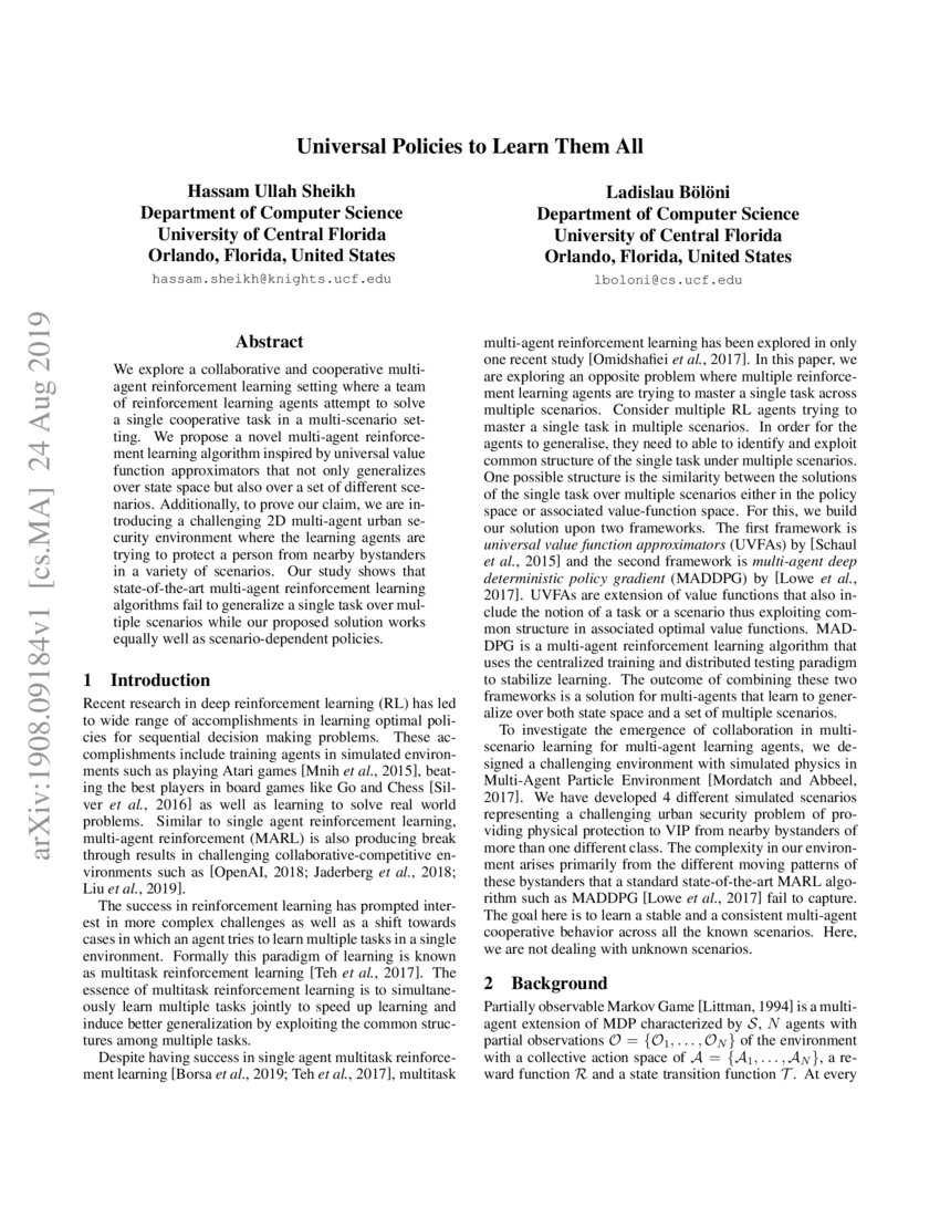 Universal Policies to Learn Them All | DeepAI