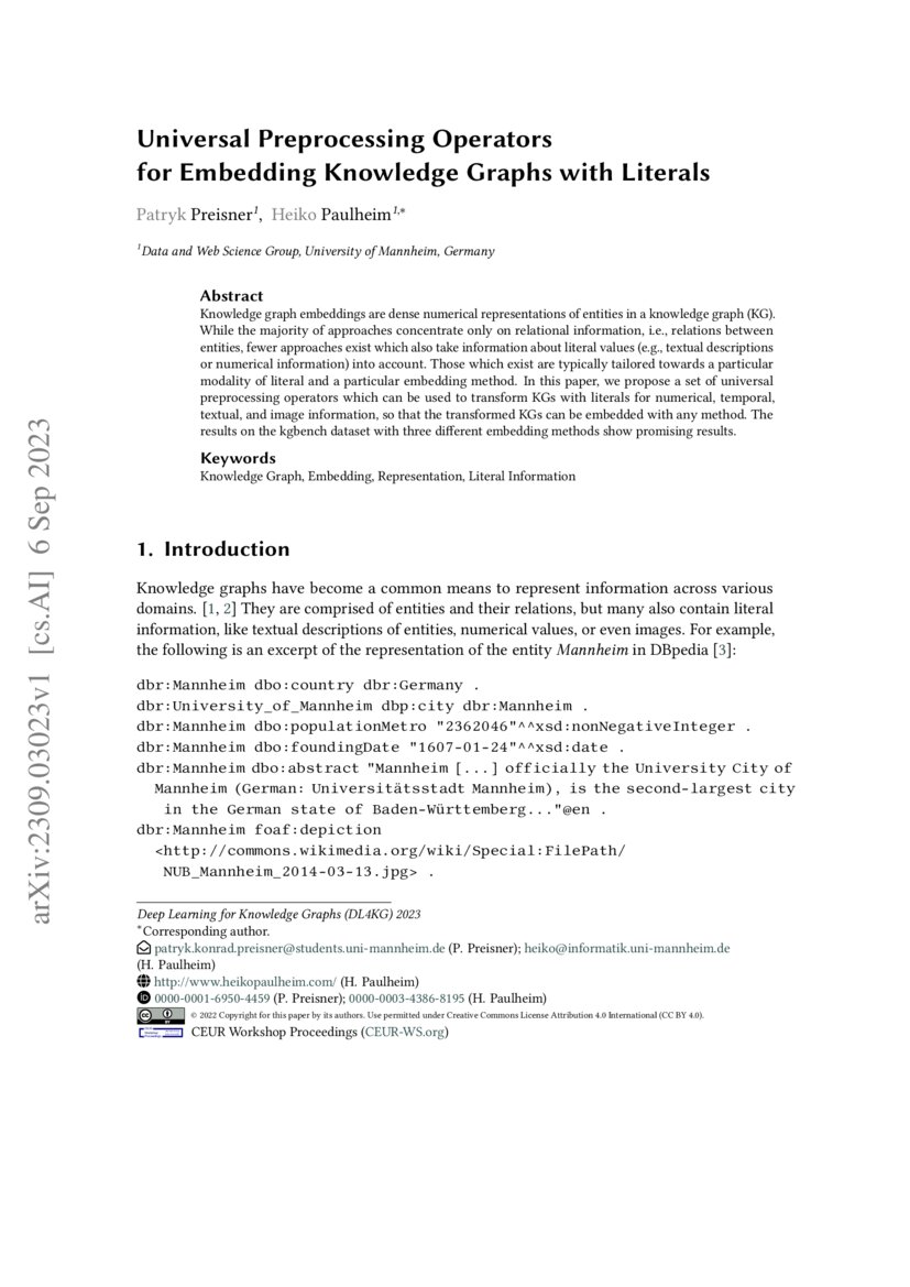 Universal Preprocessing Operators For Embedding Knowledge Graphs With Literals Deepai