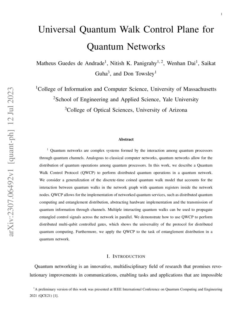 Universal Quantum Walk Control Plane for Quantum Networks | DeepAI