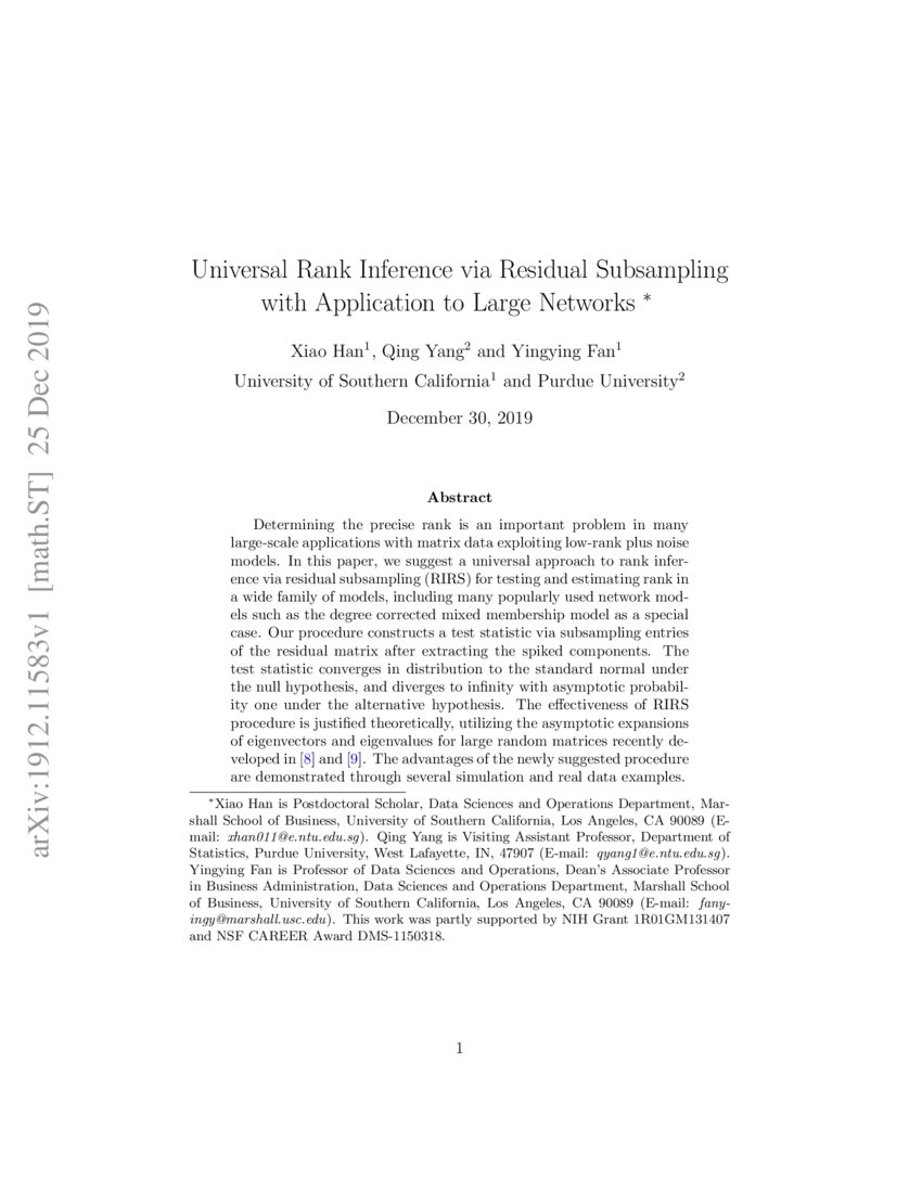 Universal Rank Inference Via Residual Subsampling With Application To 0926