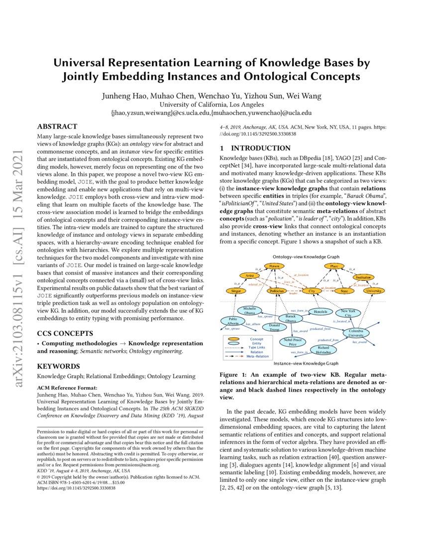 Universal Representation Learning of Knowledge Bases by Jointly Embedding Instances and ...