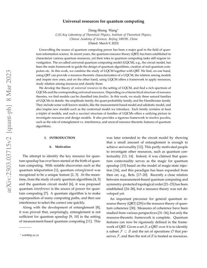 Universal resources for quantum computing | DeepAI