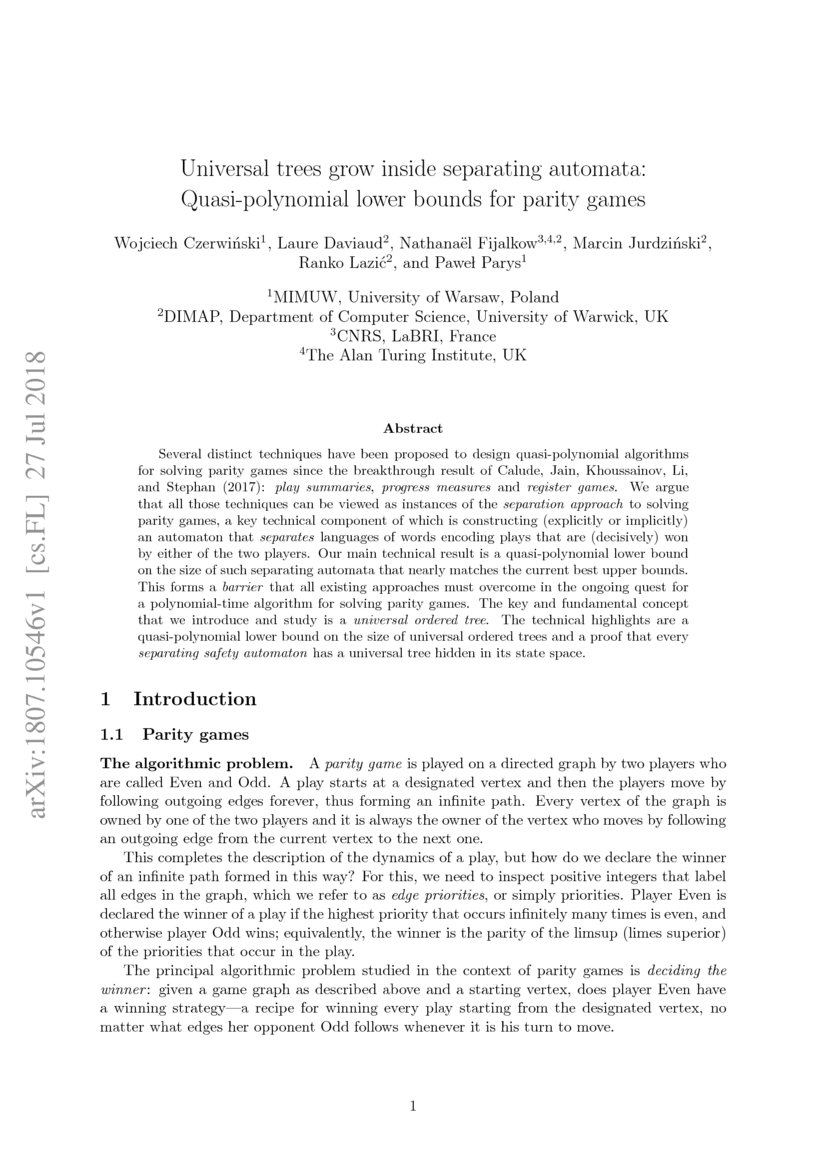 Universal Trees Grow Inside Separating Automata Quasi Polynomial Lower Bounds For Parity Games 