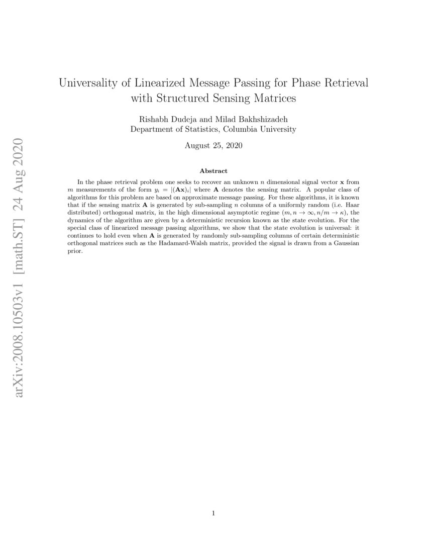 Universality Of Linearized Message Passing For Phase Retrieval With Structured Sensing Matrices