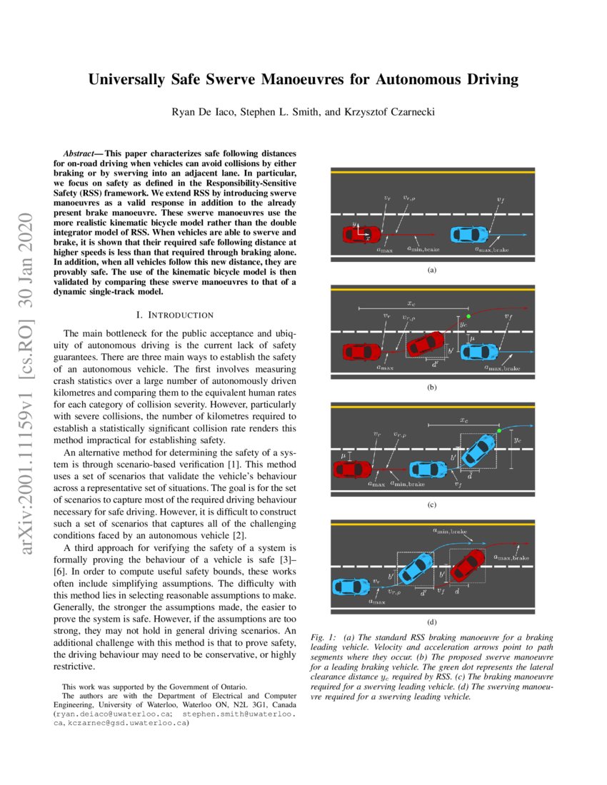 Universally Safe Swerve Manoeuvres for Autonomous Driving | DeepAI