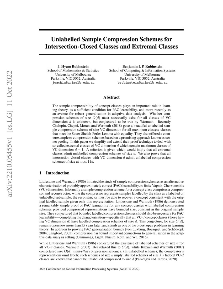 Unlabelled Sample Compression Schemes for Intersection-Closed Classes ...
