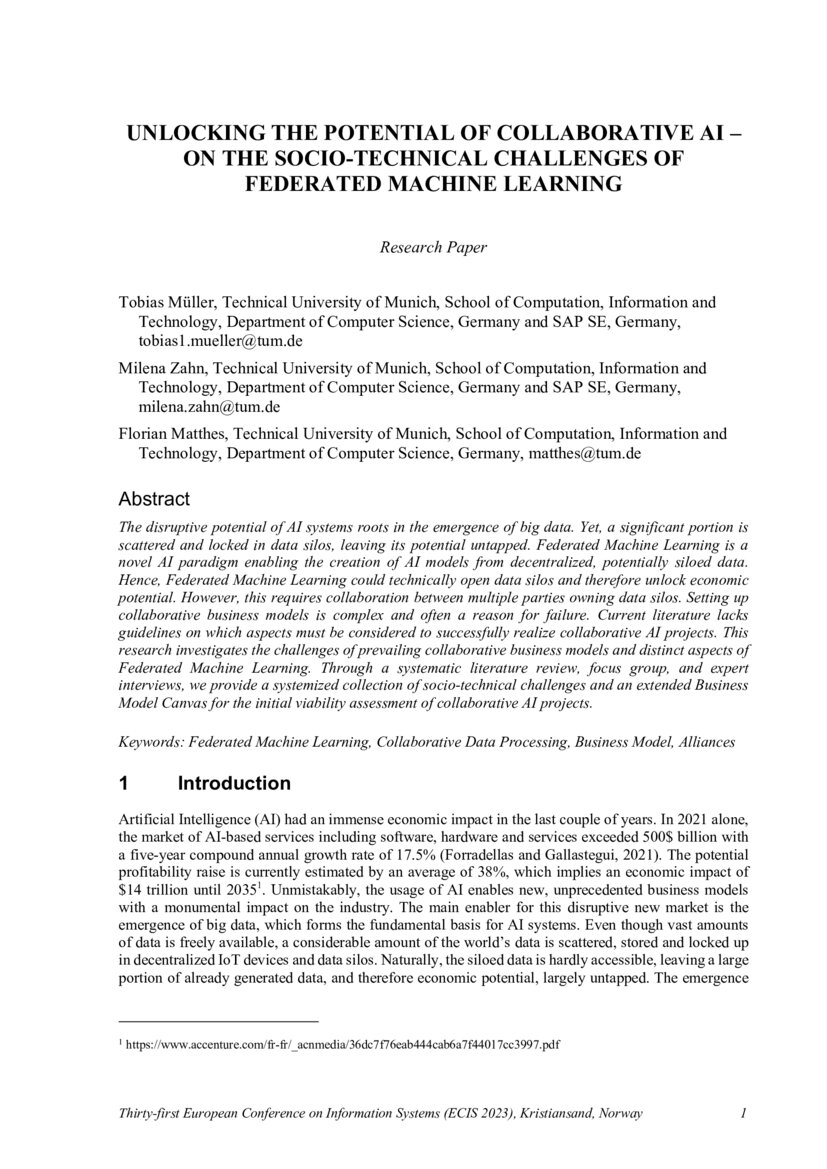 Unlocking the Potential of Collaborative AI – On the Socio-technical Challenges of Federated ...