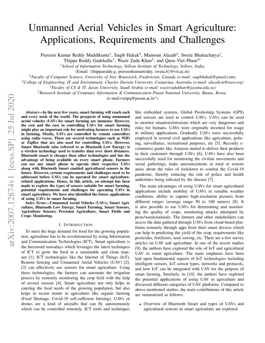 Unmanned Aerial Vehicles in Smart Agriculture: Applications ...