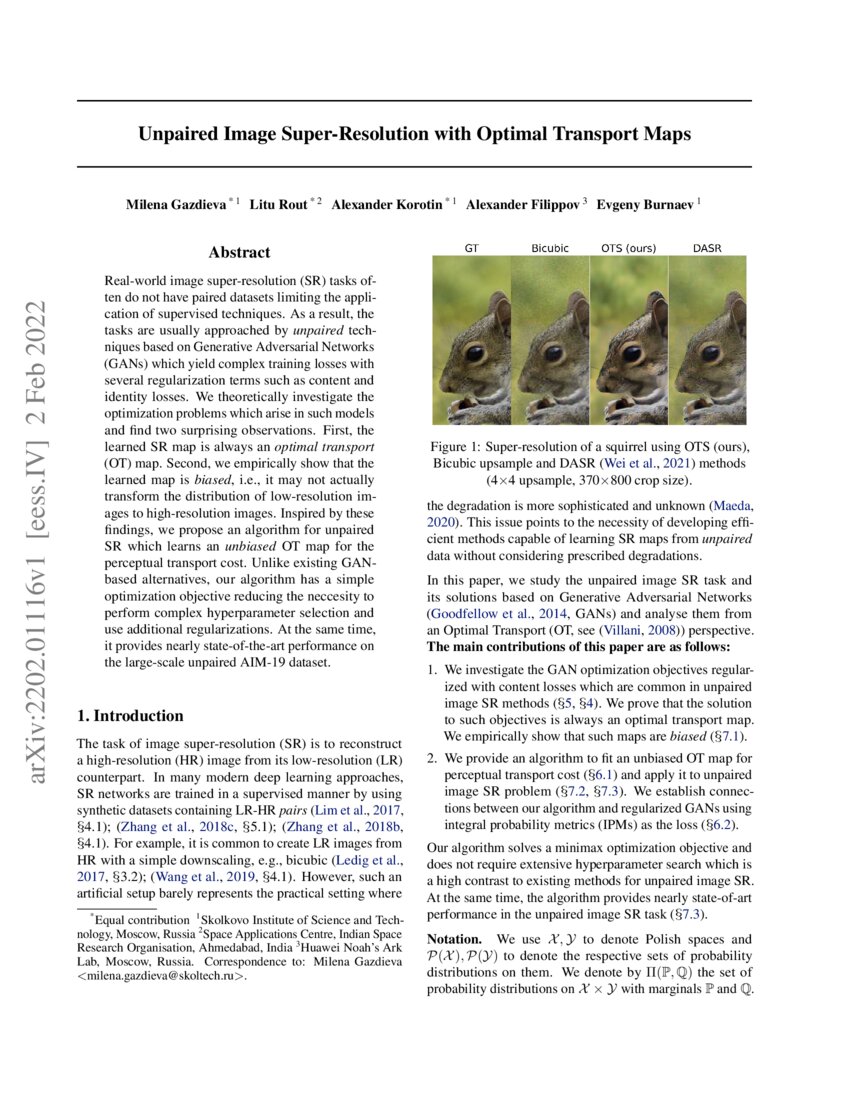 Unpaired Image Super-Resolution with Optimal Transport Maps | DeepAI