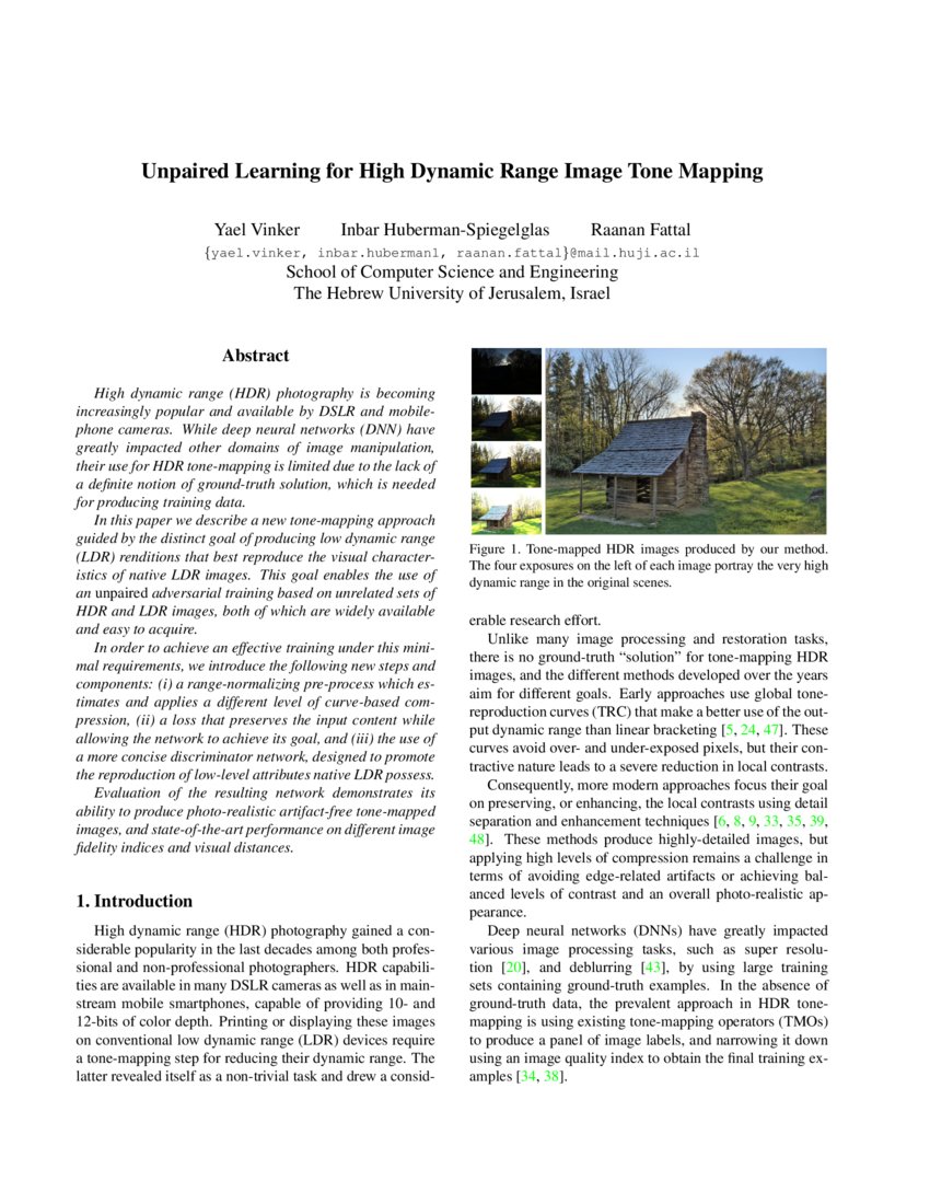 Unpaired Learning for High Dynamic Range Image Tone Mapping | DeepAI