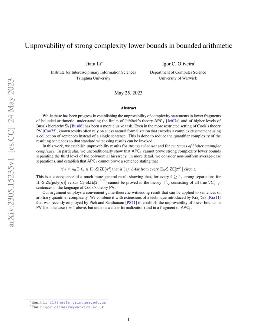 Unprovability Of Strong Complexity Lower Bounds In Bounded Arithmetic Deepai