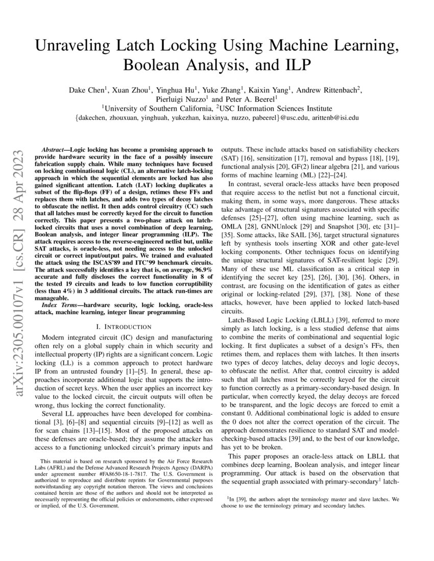 Unraveling Latch Locking Using Machine Learning, Boolean Analysis, and ILP | DeepAI