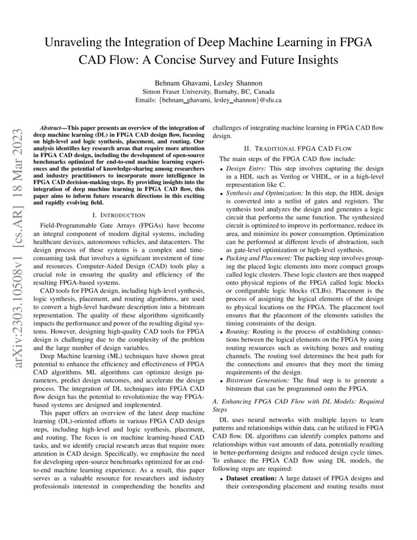 Unraveling The Integration Of Deep Machine Learning In Fpga Cad Flow A
