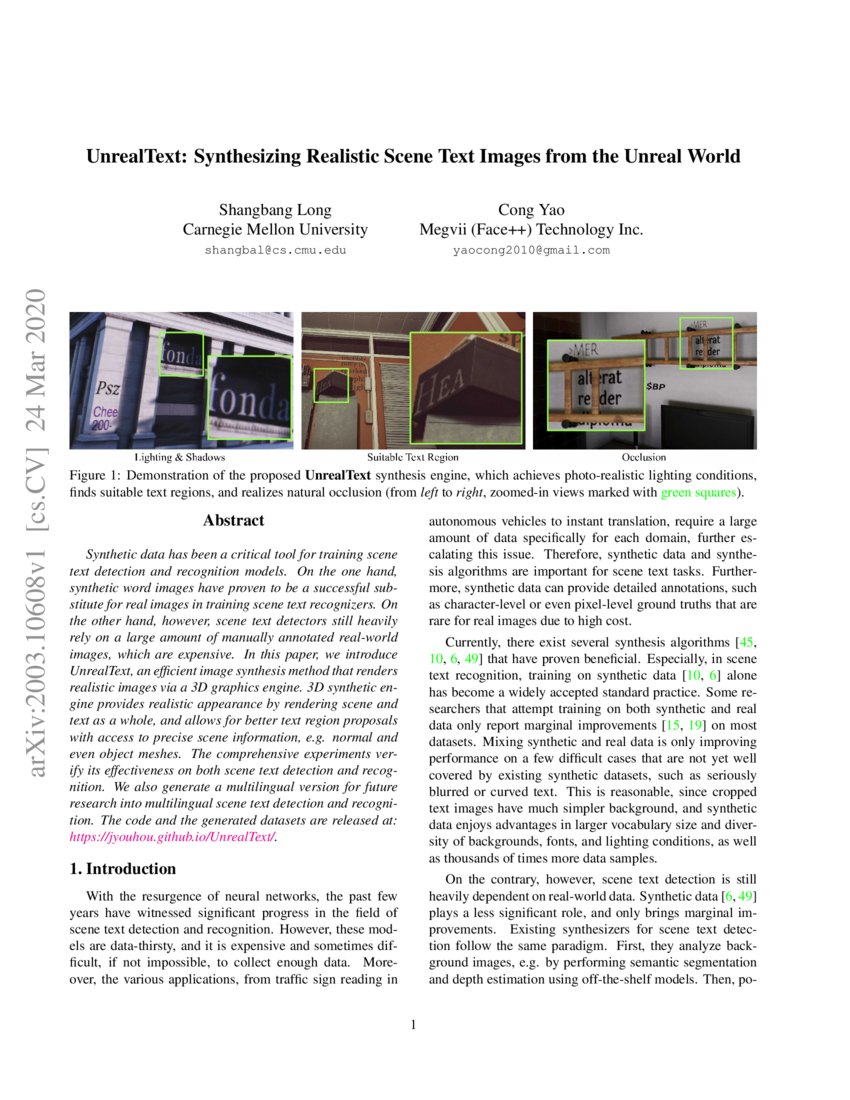 UnrealText: Synthesizing Realistic Scene Text Images from the Unreal ... UnrealText: Synthesizing Realistic Scene Text Images from the Unreal ...