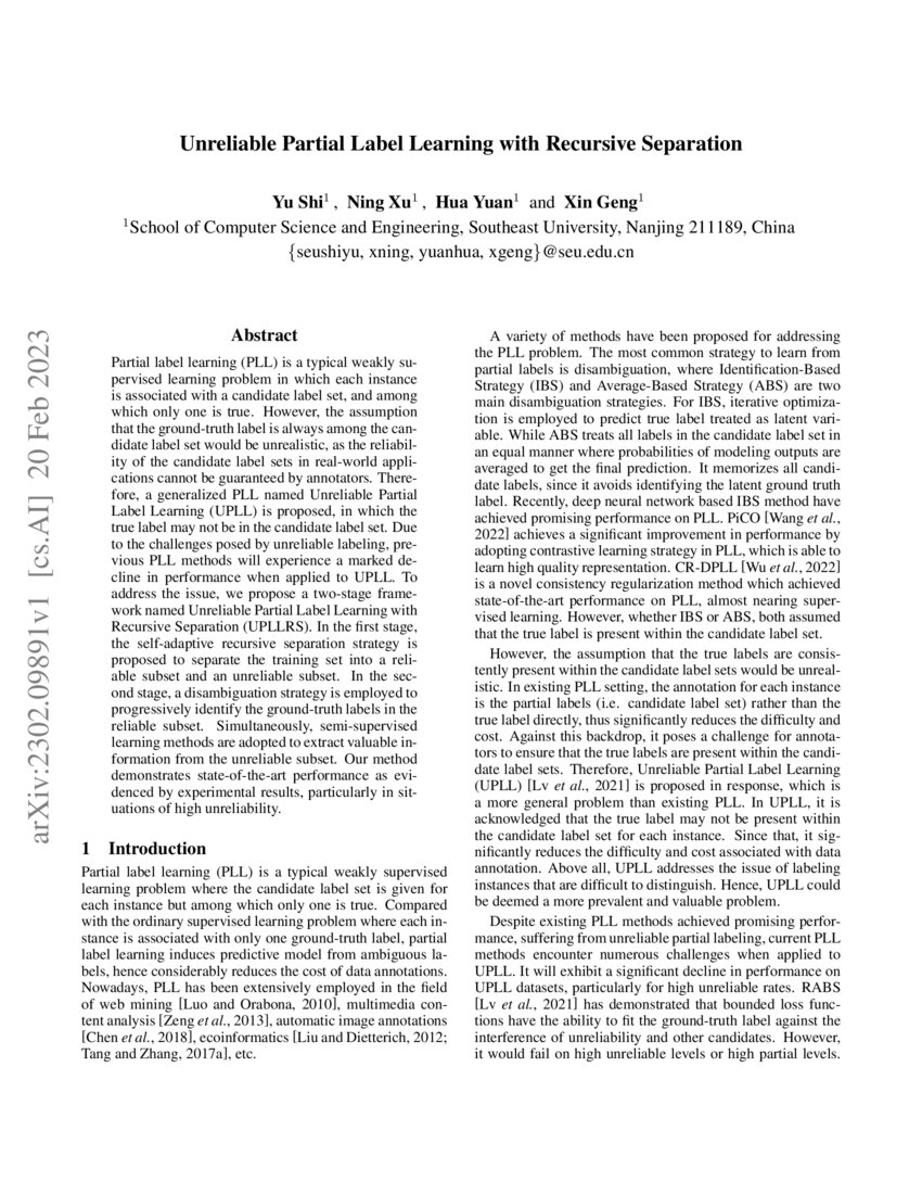Unreliable Partial Label Learning With Recursive Separation Deepai