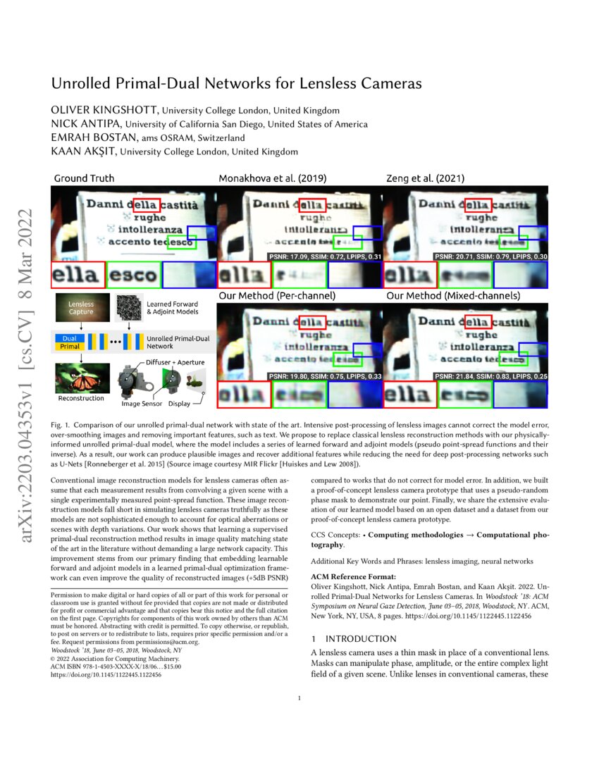 Unrolled Primal Dual Networks For Lensless Cameras Deepai 