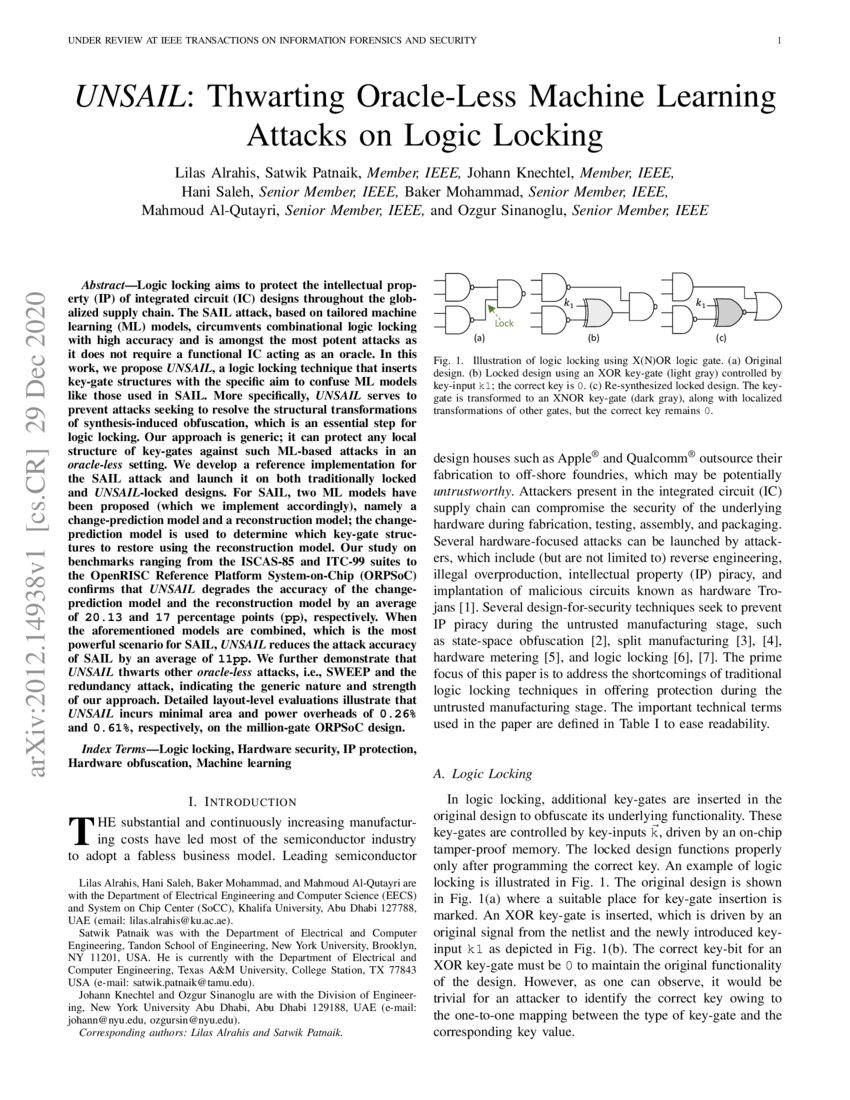 UNSAIL: Thwarting Oracle-Less Machine Learning Attacks on Logic Locking | DeepAI