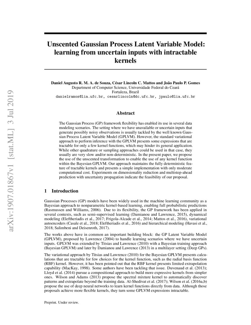 Unscented Gaussian Process Latent Variable Model: learning from ... Unscented Gaussian Process Latent Variable Model: learning from ...