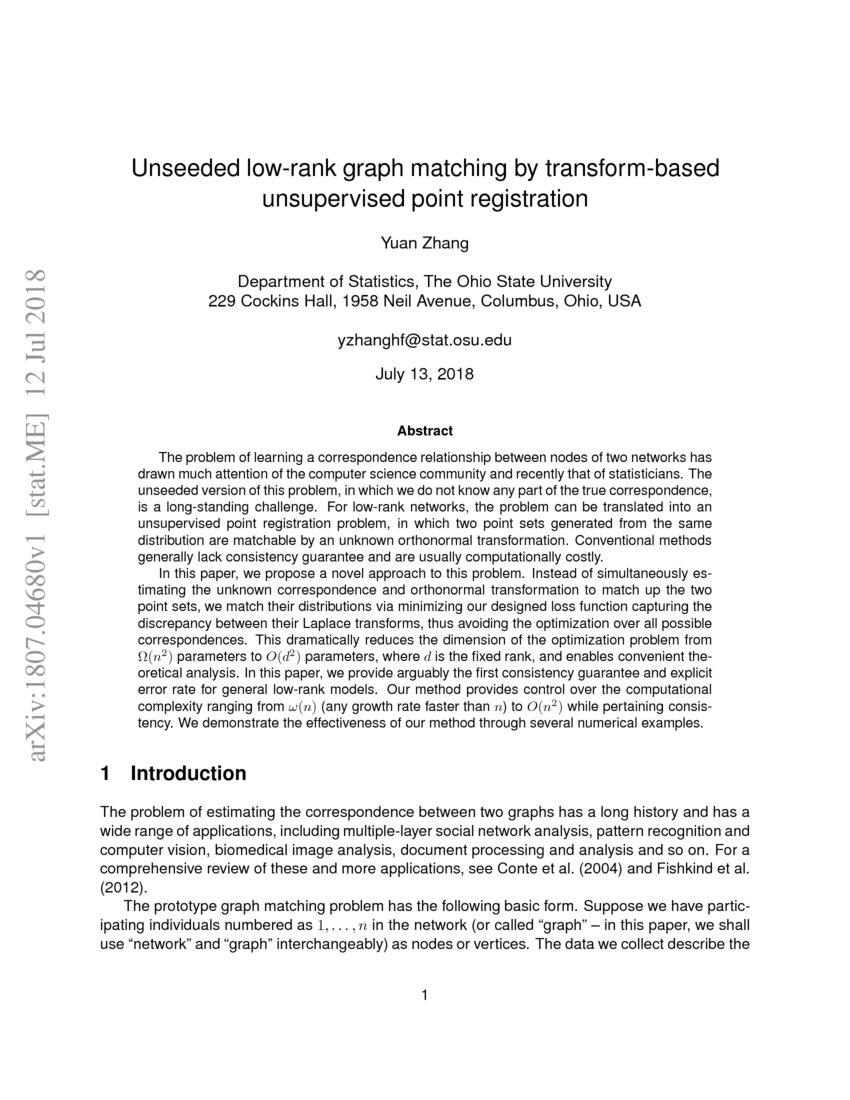 Unseeded low-rank graph matching by transform-based unsupervised point registration | DeepAI