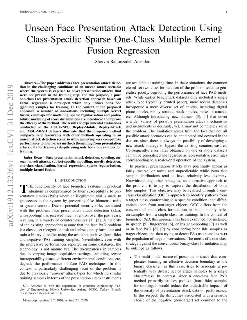 Unseen Face Presentation Attack Detection Using Class Specific Sparse One Class Multiple Kernel