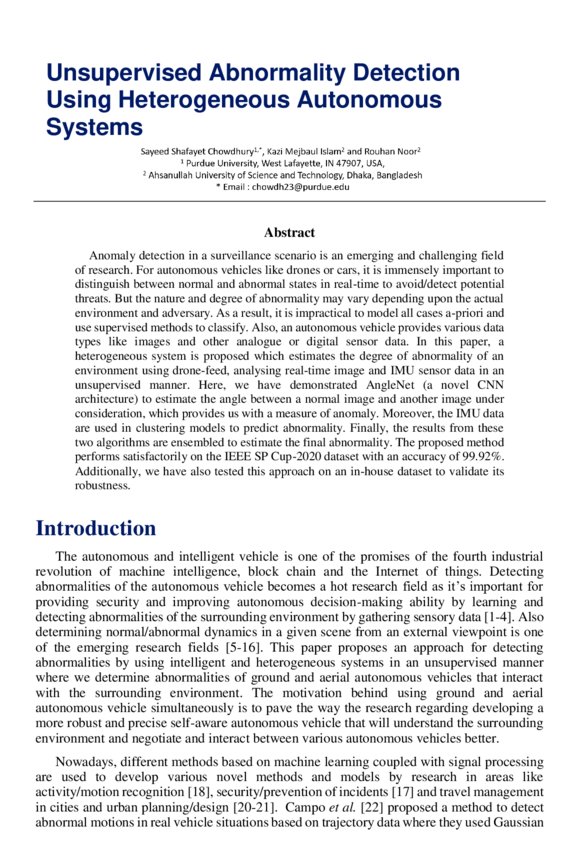 Unsupervised Abnormality Detection Using Heterogeneous Autonomous Systems Deepai