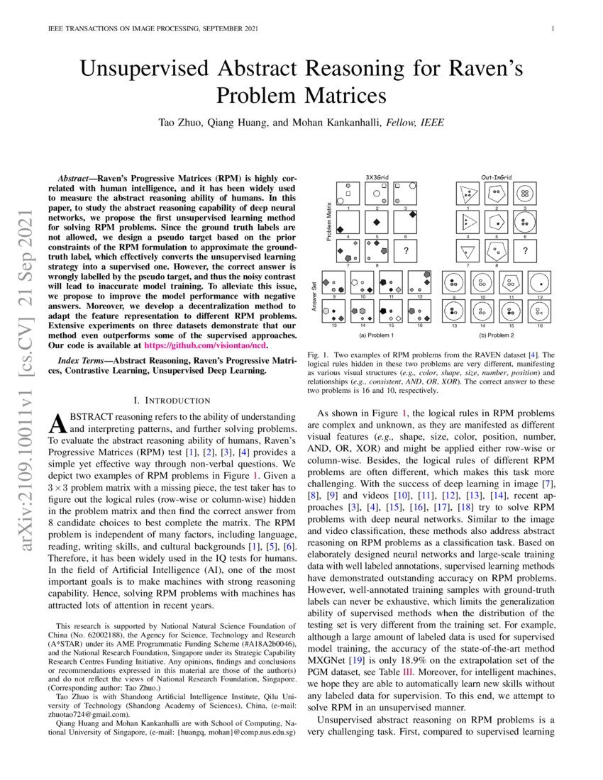 Unsupervised Abstract Reasoning for Raven's Problem Matrices | DeepAI