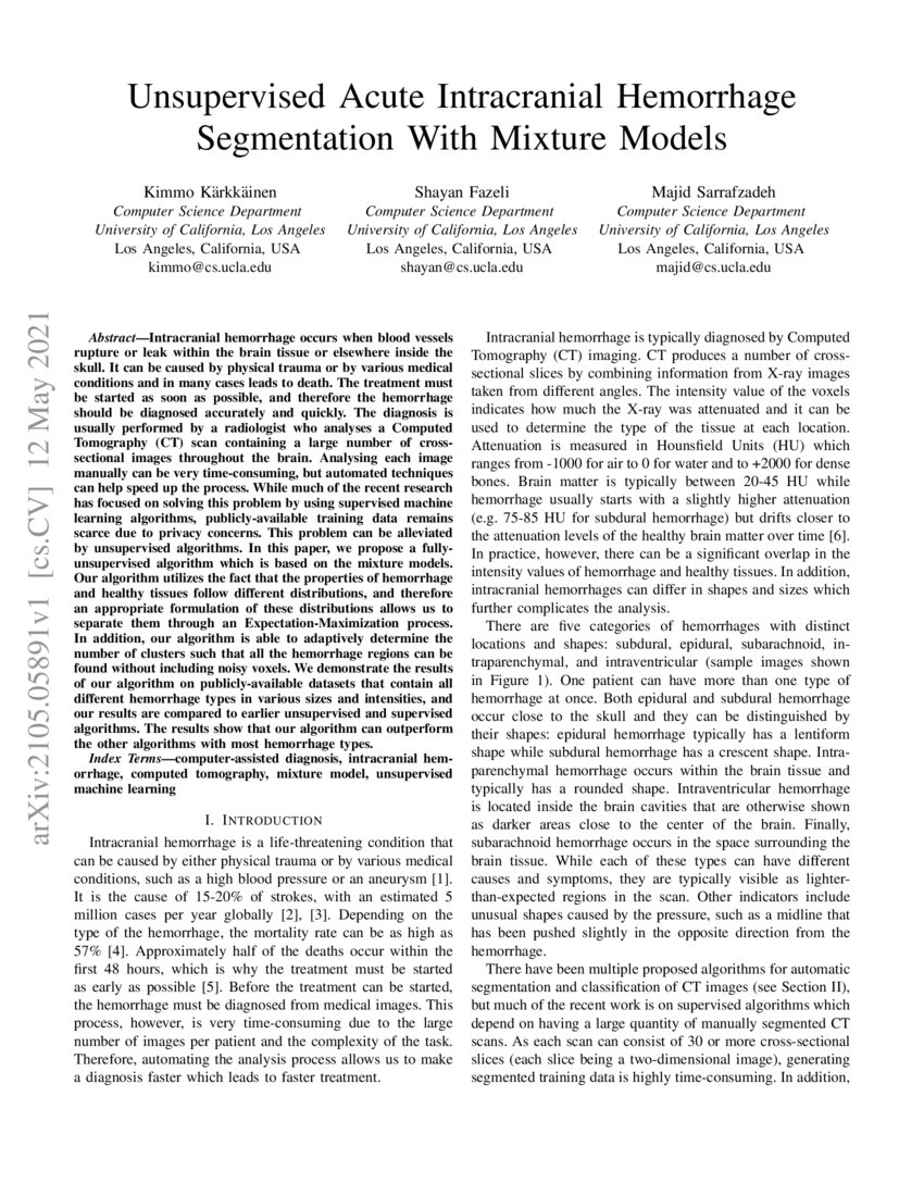 Unsupervised Acute Intracranial Hemorrhage Segmentation with Mixture Models | DeepAI