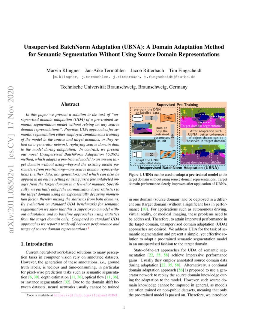 Unsupervised Batchnorm Adaptation Ubna A Domain Adaptation Method For Semantic Segmentation
