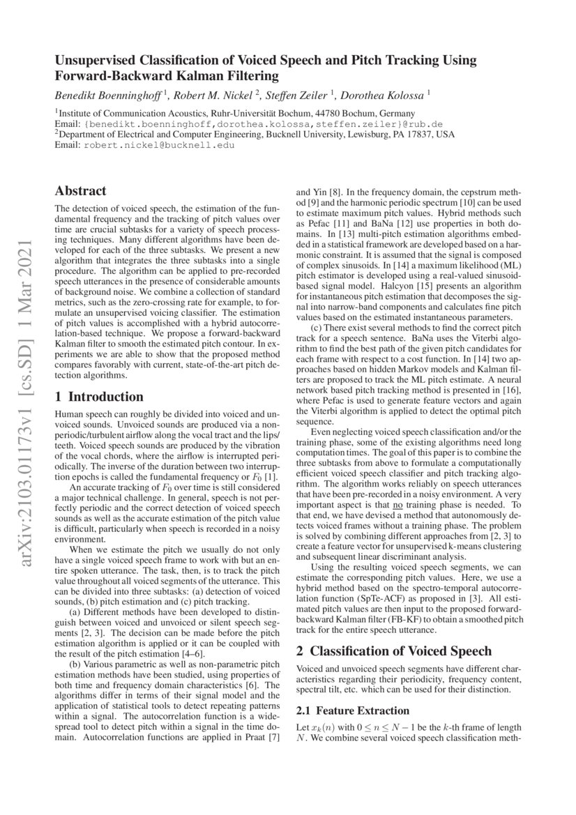 Unsupervised Classification of Voiced Speech and Pitch Tracking Using ...