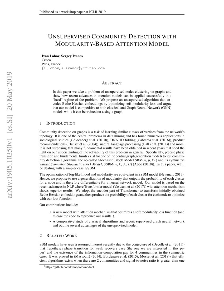 Unsupervised Community Detection With Modularity Based Attention Model