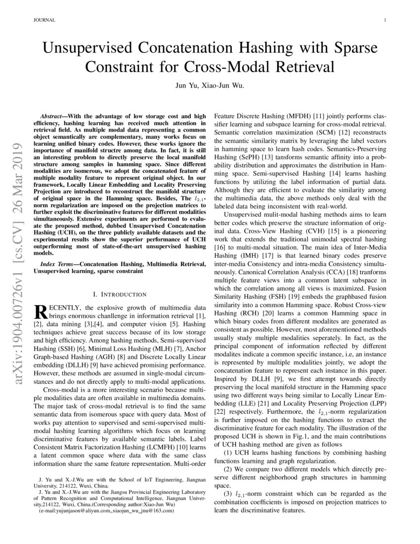 Unsupervised Concatenation Hashing With Sparse Constraint For Cross 1444