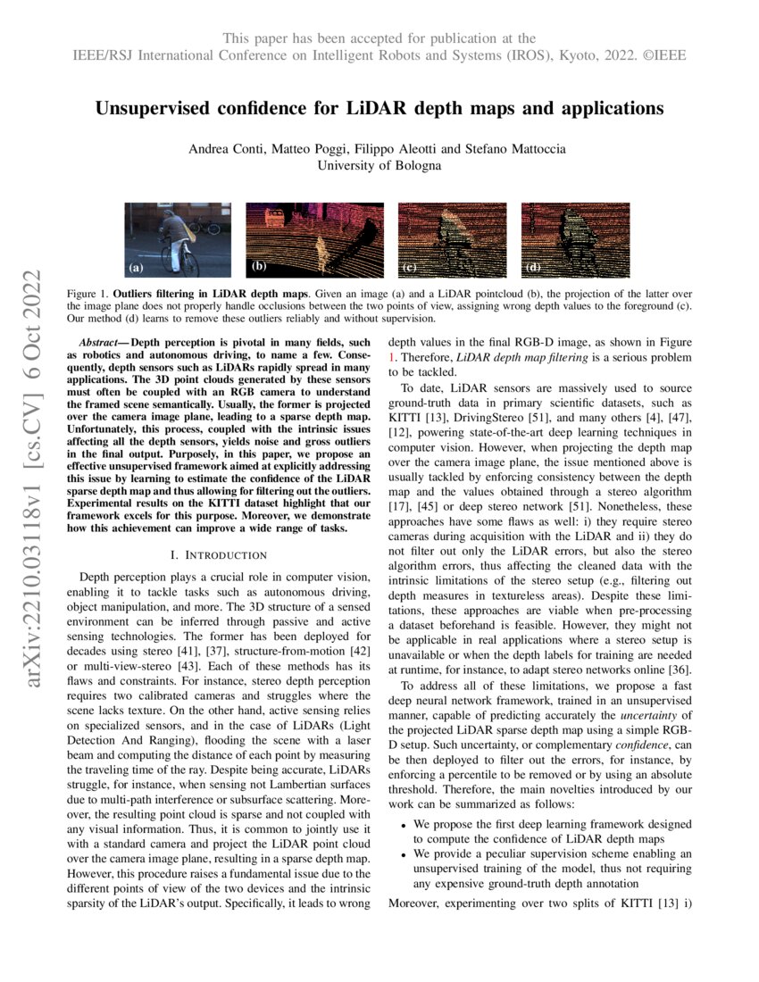 Unsupervised confidence for LiDAR depth maps and applications | DeepAI