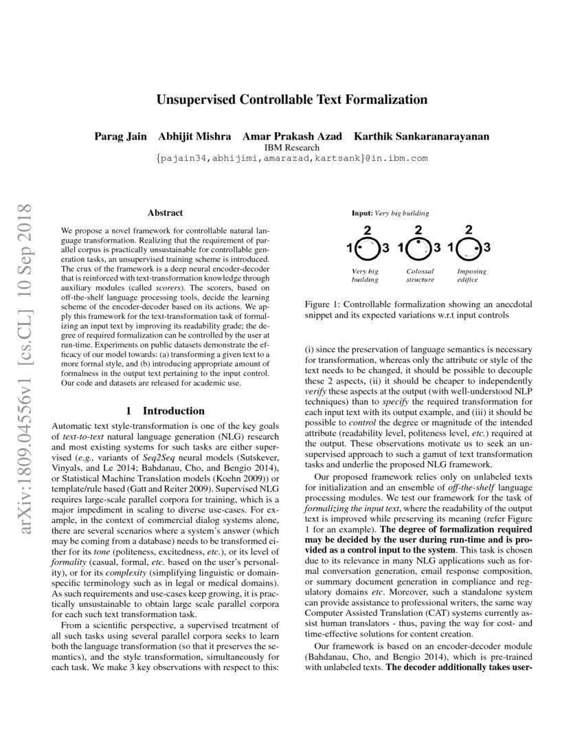 Unsupervised Controllable Text Formalization | DeepAI