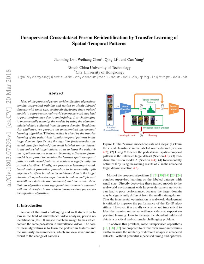 Unsupervised Cross-dataset Person Re-identification by Transfer Learning of Spatial-Temporal ...