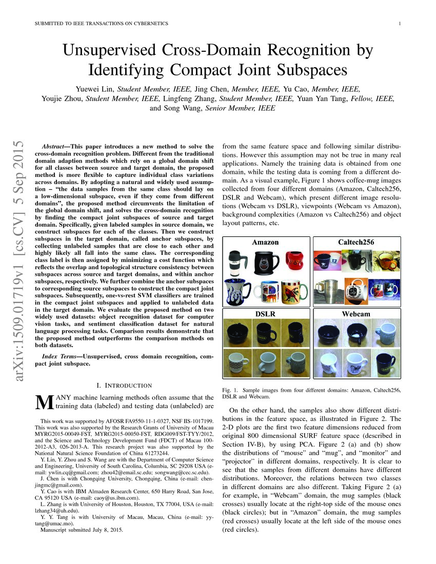 Unsupervised Cross-Domain Recognition by Identifying Compact Joint Subspaces | DeepAI