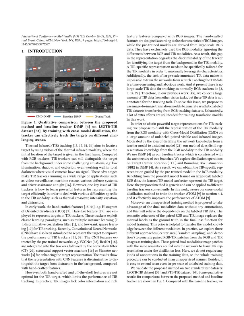 Unsupervised Cross-Modal Distillation for Thermal Infrared Tracking | DeepAI