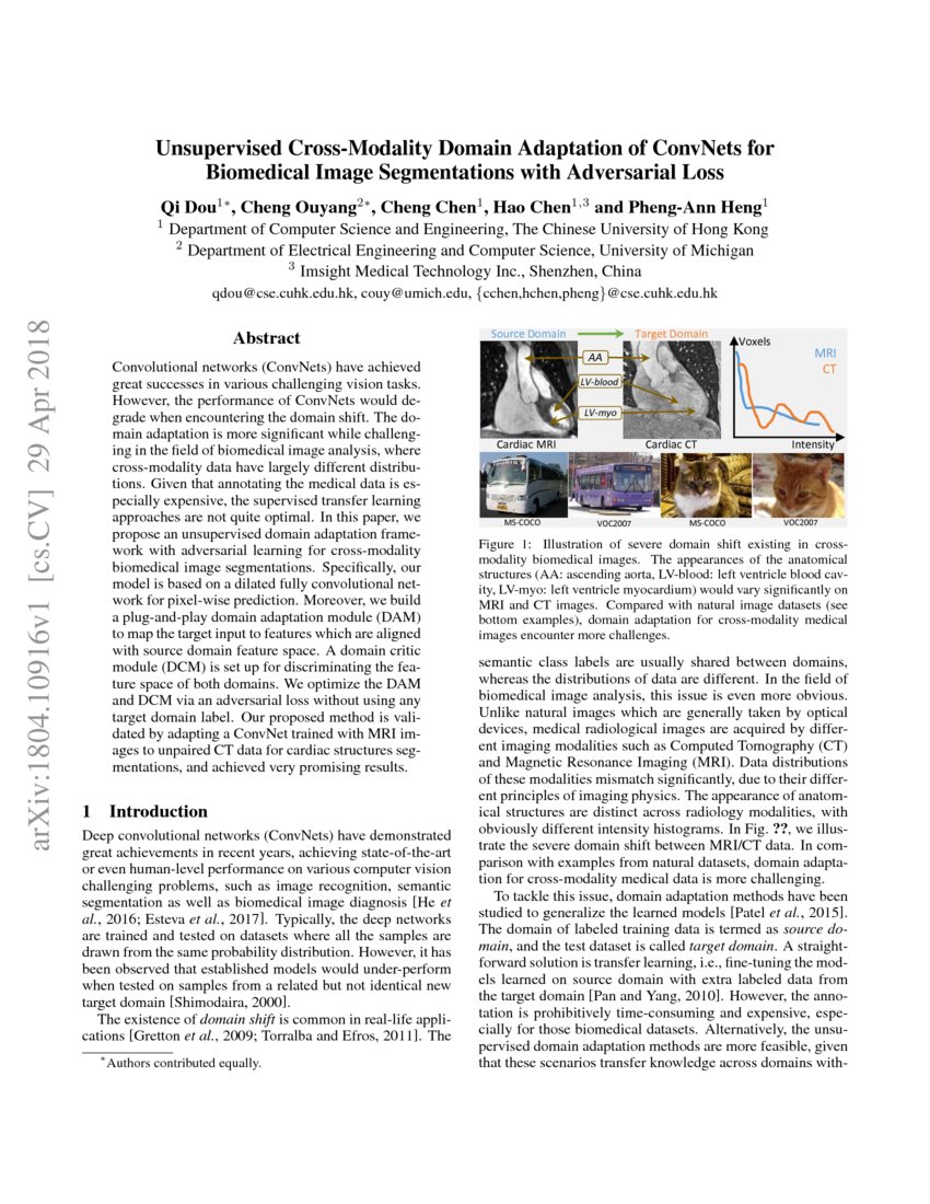 Unsupervised Cross-Modality Domain Adaptation of ConvNets for Biomedical Image Segmentations ...
