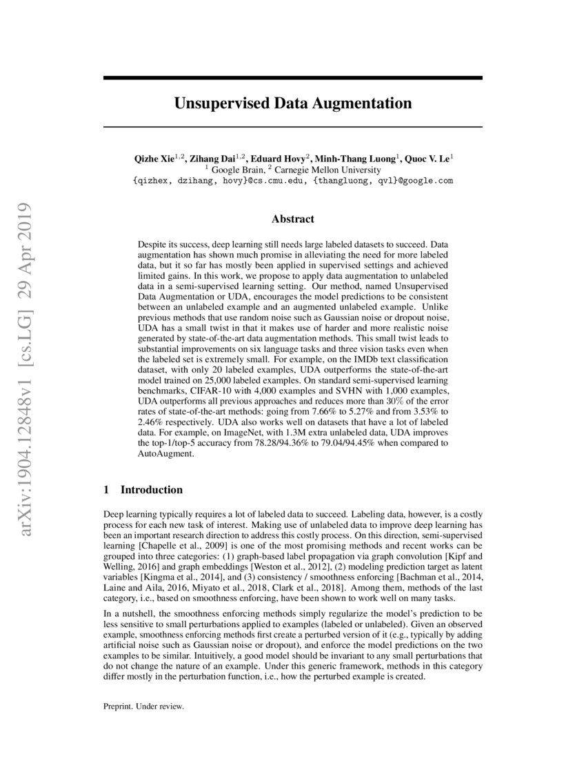 Unsupervised Data Augmentation | DeepAI Unsupervised Data Augmentation | DeepAI