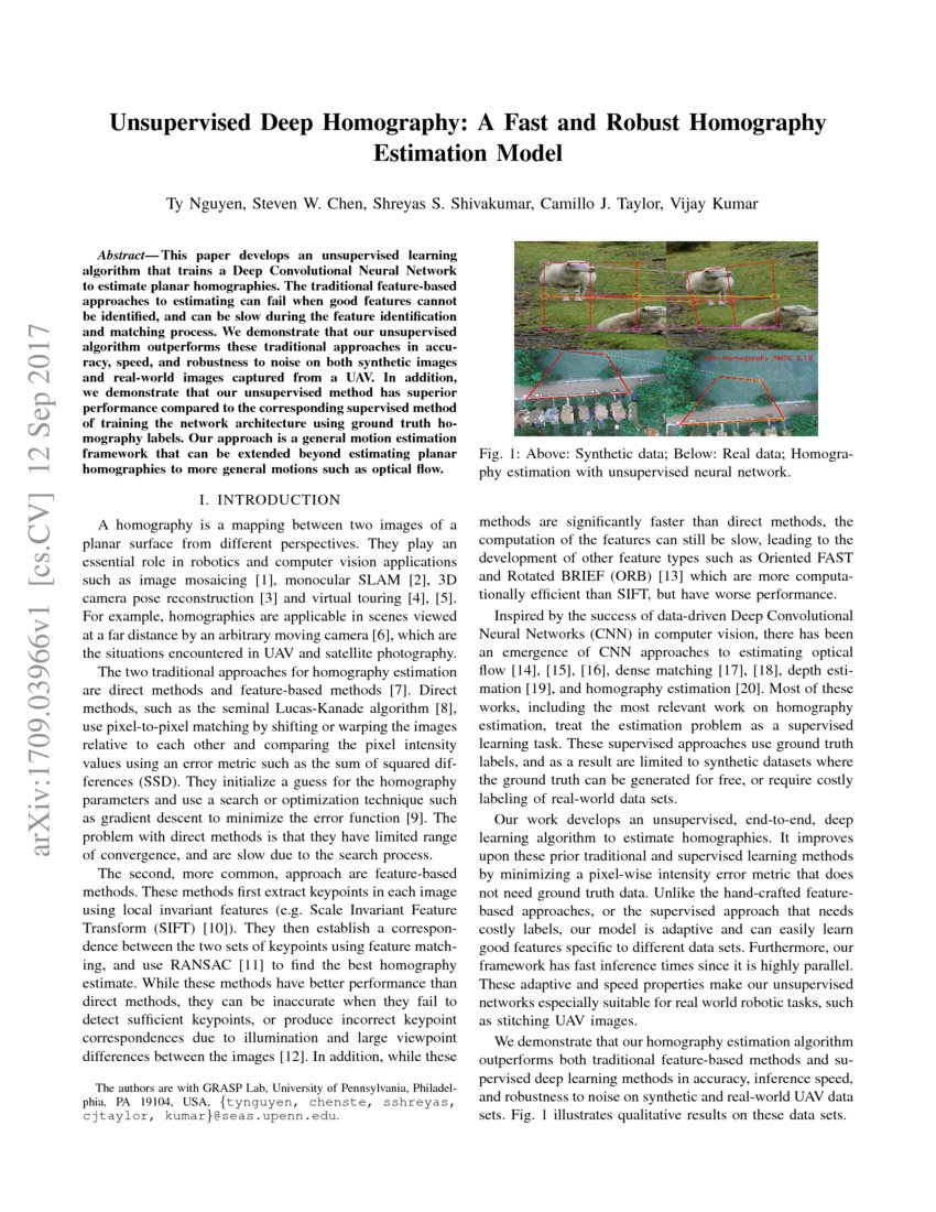 Unsupervised Deep Homography: A Fast and Robust Homography Estimation Model | DeepAI
