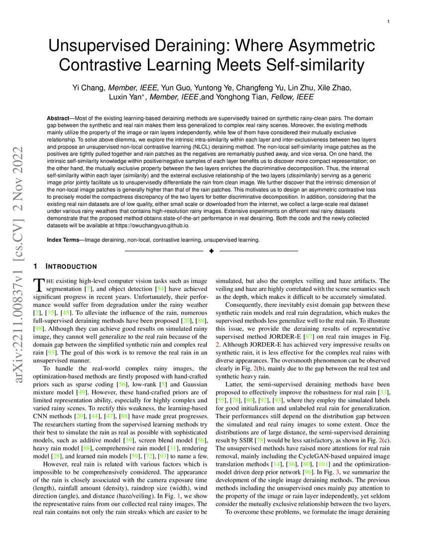 Unsupervised Deraining: Where Asymmetric Contrastive Learning Meets ... Unsupervised Deraining: Where Asymmetric Contrastive Learning Meets ...