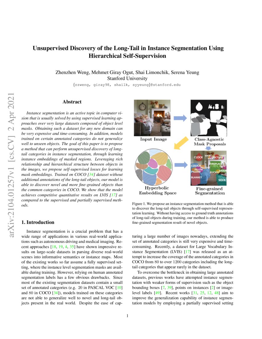Unsupervised Discovery Of The Long Tail In Instance Segmentation Using Hierarchical Self