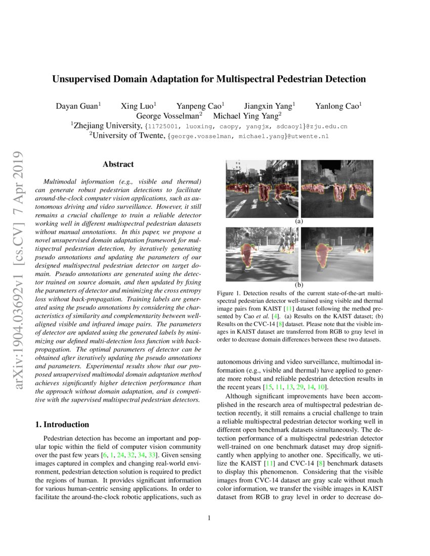 Unsupervised Domain Adaptation for Multispectral Pedestrian Detection | DeepAI