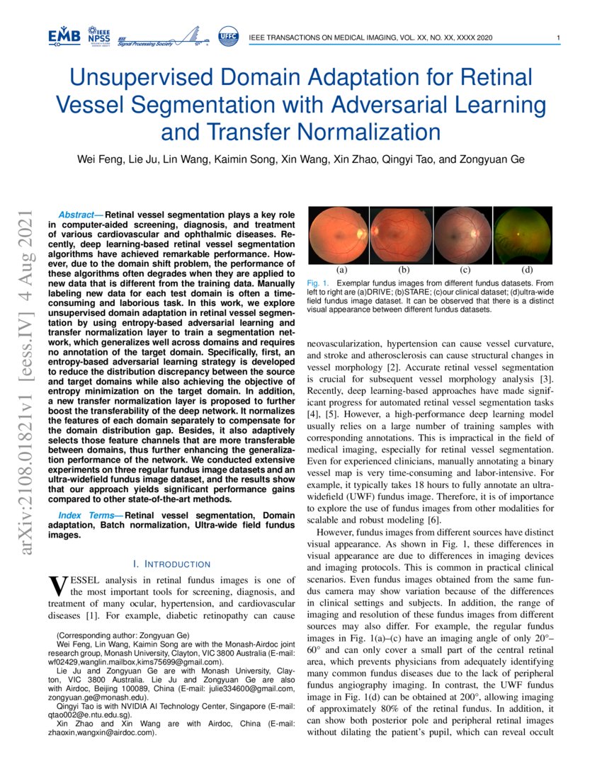Unsupervised Domain Adaptation for Retinal Vessel Segmentation with Adversarial Learning and ...